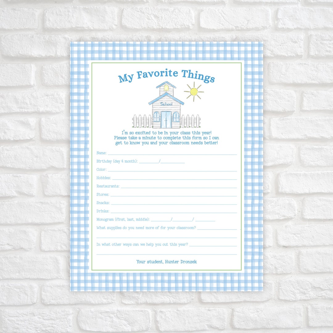 Get to Know the Teacher Questionnaire, Teacher Favorite Things ...