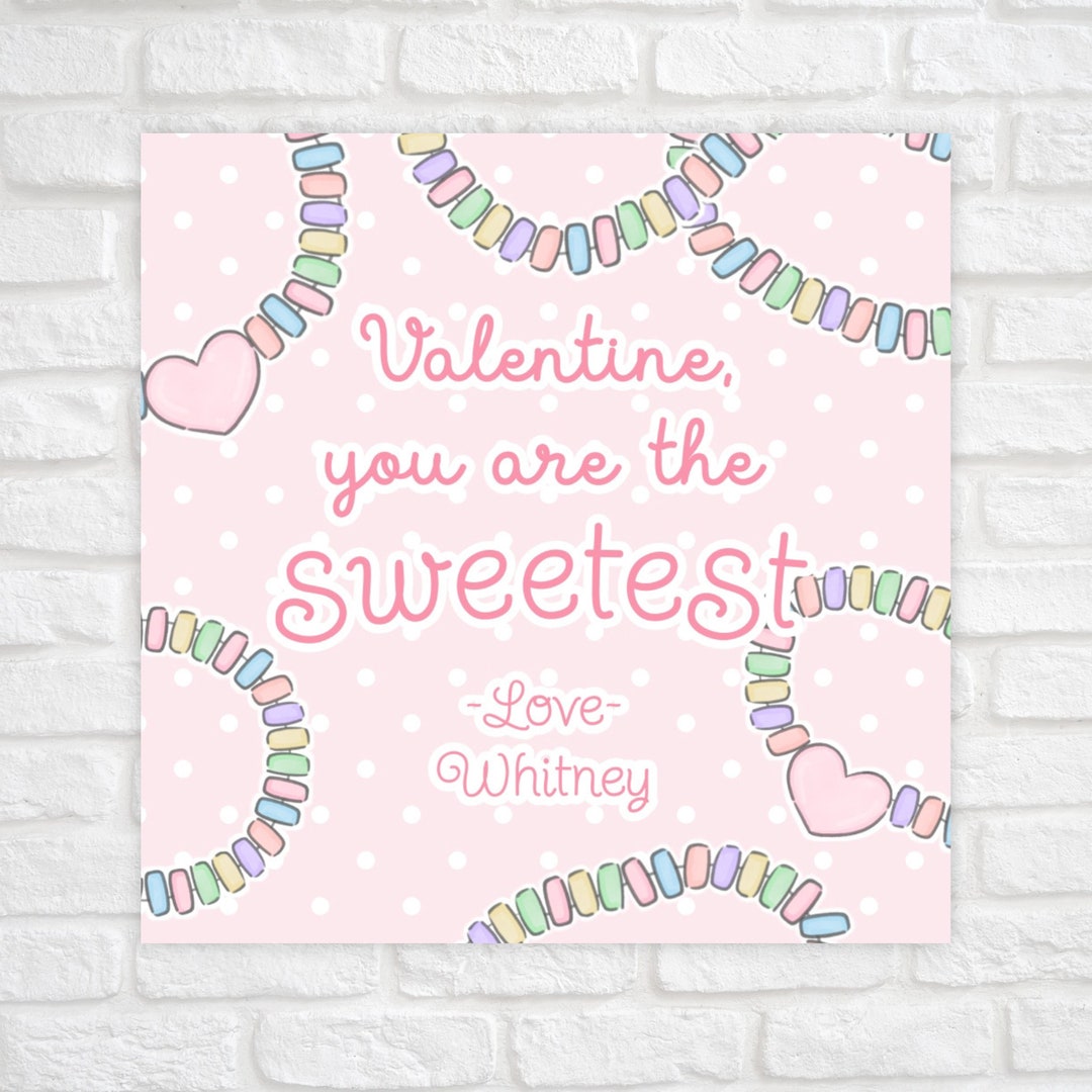 Printable Valentine Cards for Kids, Candy Heart Necklace Valentine Tag ...