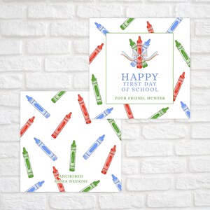 Happy First Day of School Tag, Crayon Back to School Gift Tag Printable ...