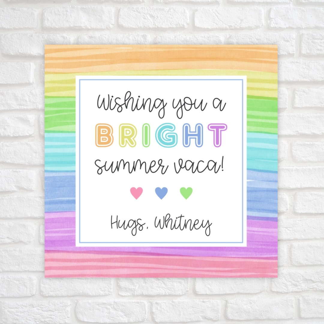 Last Day of School Bright Summer Gift Tag, Printable Rainbow End of ...