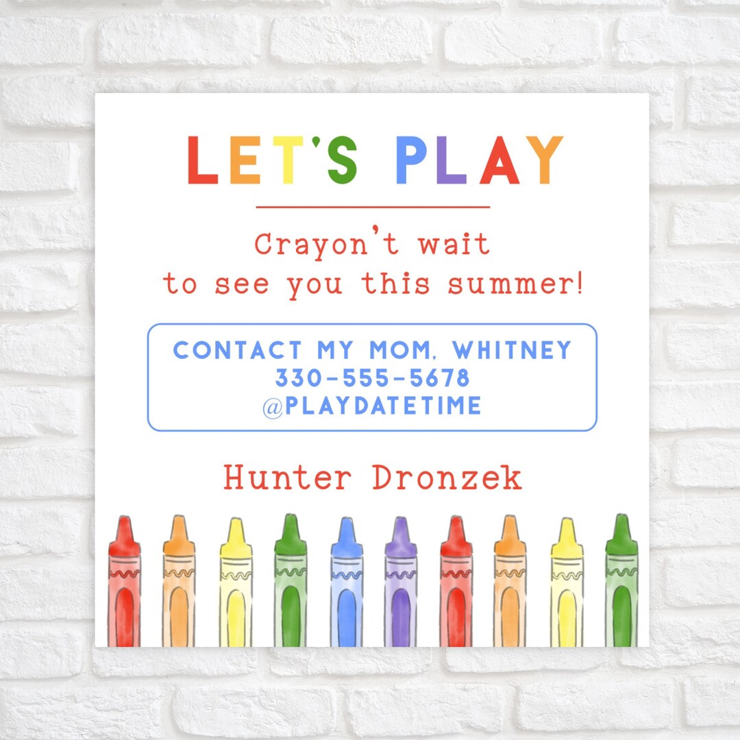Printable End of School Tags for Kids, Play Date Calling Card, Summer ...