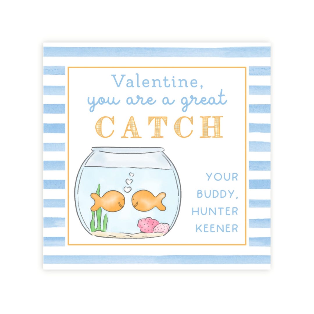 Printable Goldfish Valentine Tag, Valentine Cards for Kids, Golf Fish ...