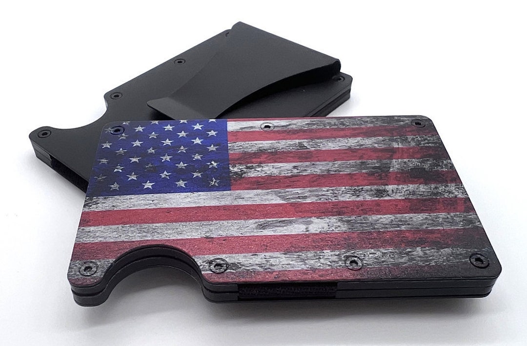 American Flag Grunge RFID Wallet and Money Clip UV Printed Black - Etsy