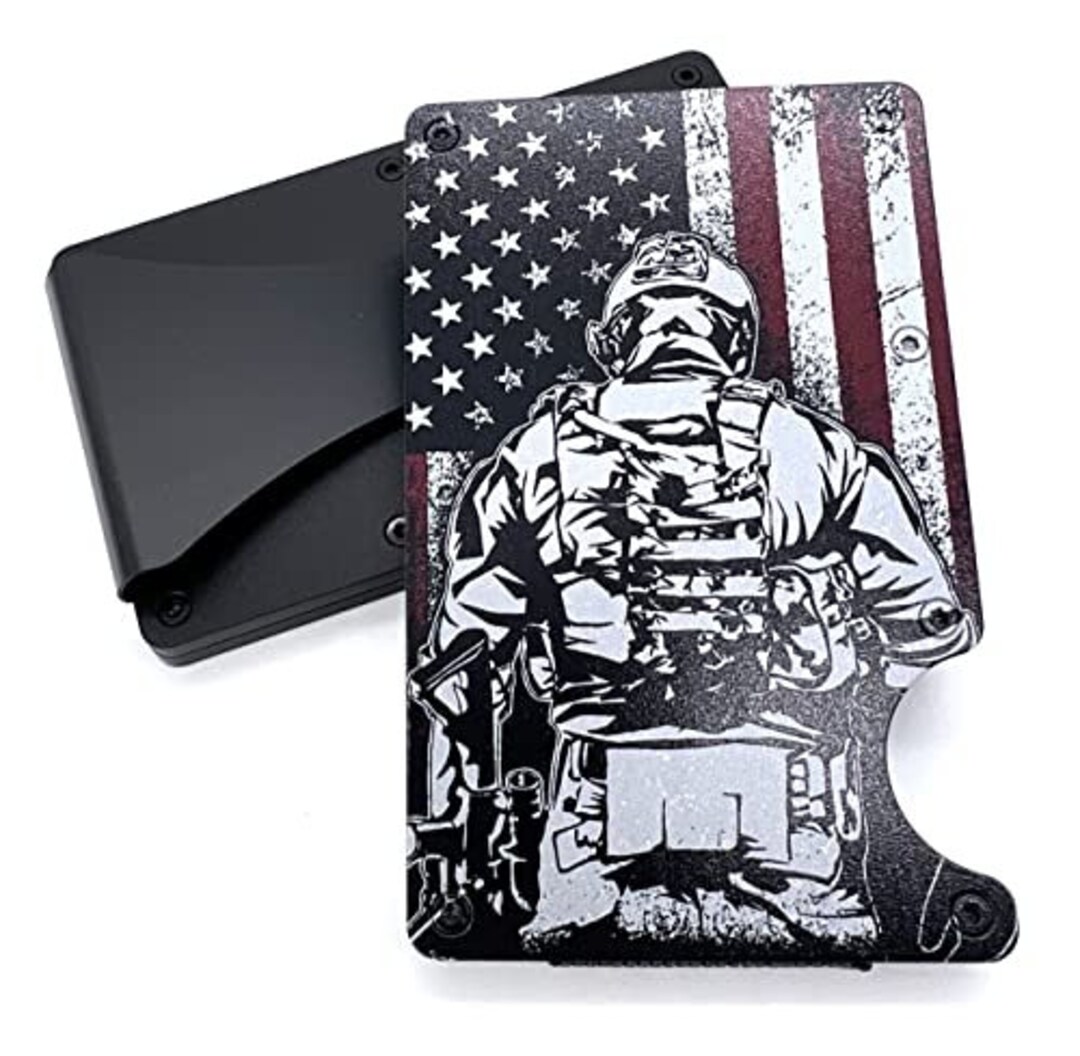 Soldier on American Flag RFID Wallet and Money Clip | UV Printed ...