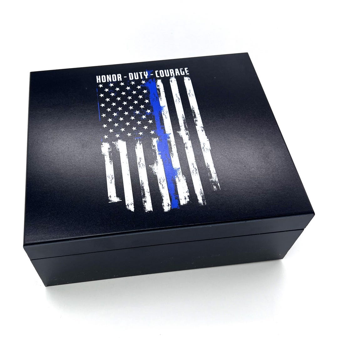 Cigar Humidor Thin Blue Line Tattered American Flag Honor Duty Courage ...