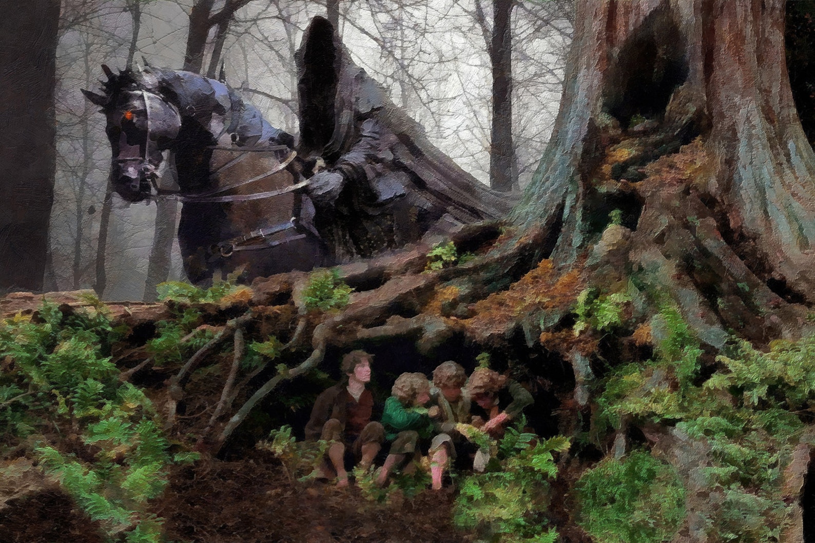 Hobbits Hiding from Black Rider Canvas Print LOTR Art LOTR | Etsy