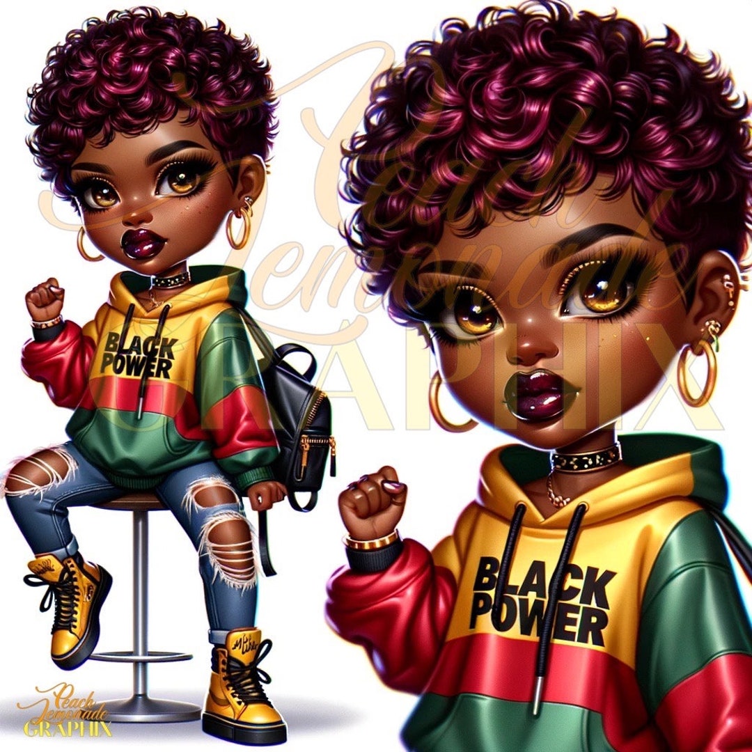 Black Power Chibi Girl - Etsy