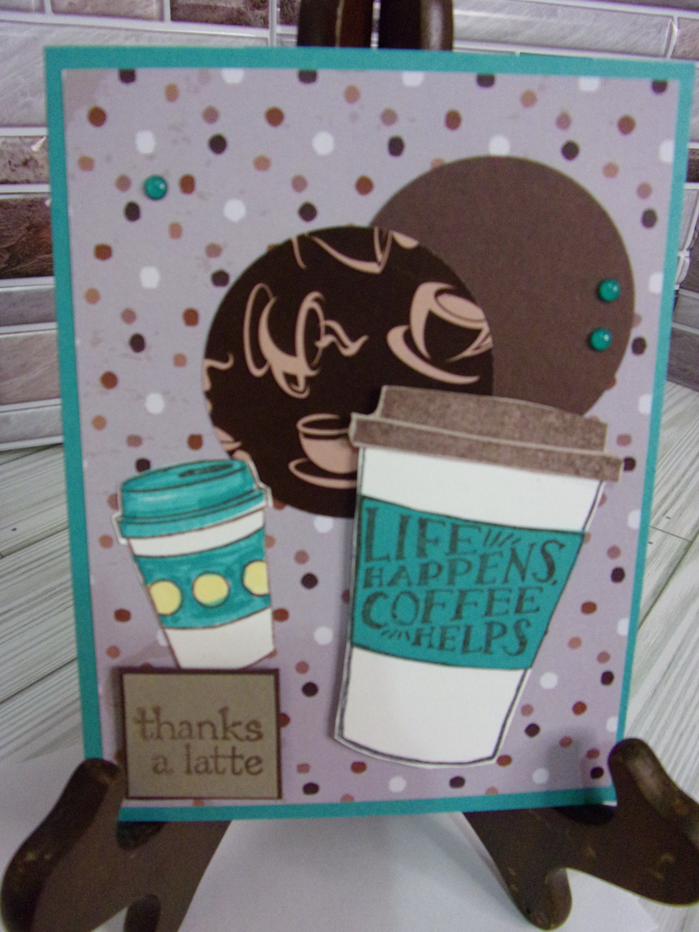 Coffee Themed Thank You Greeting Card Handmade Hand Stamped Teal and ...