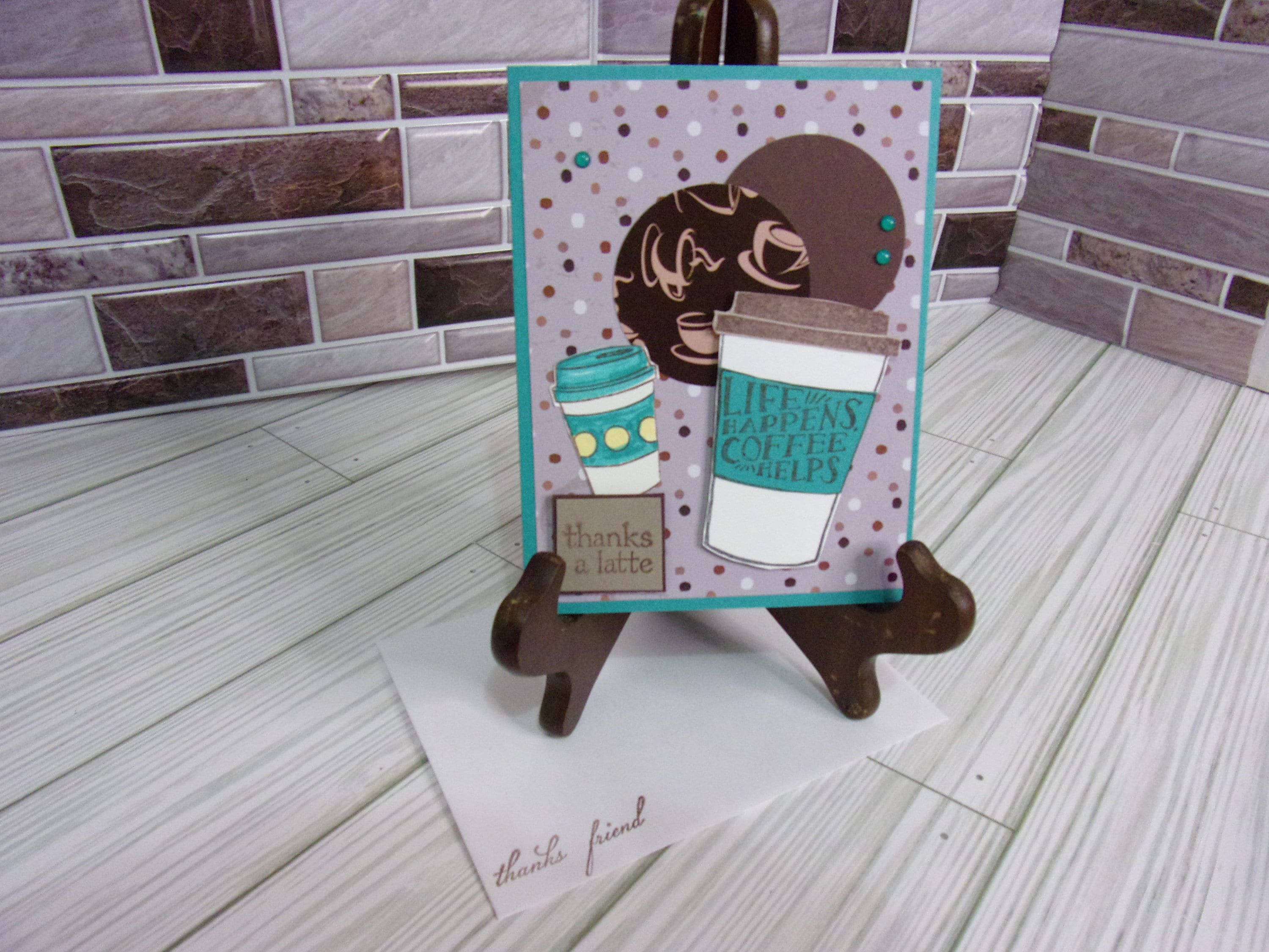 Coffee Themed Thank You Greeting Card Handmade Hand Stamped Teal and ...