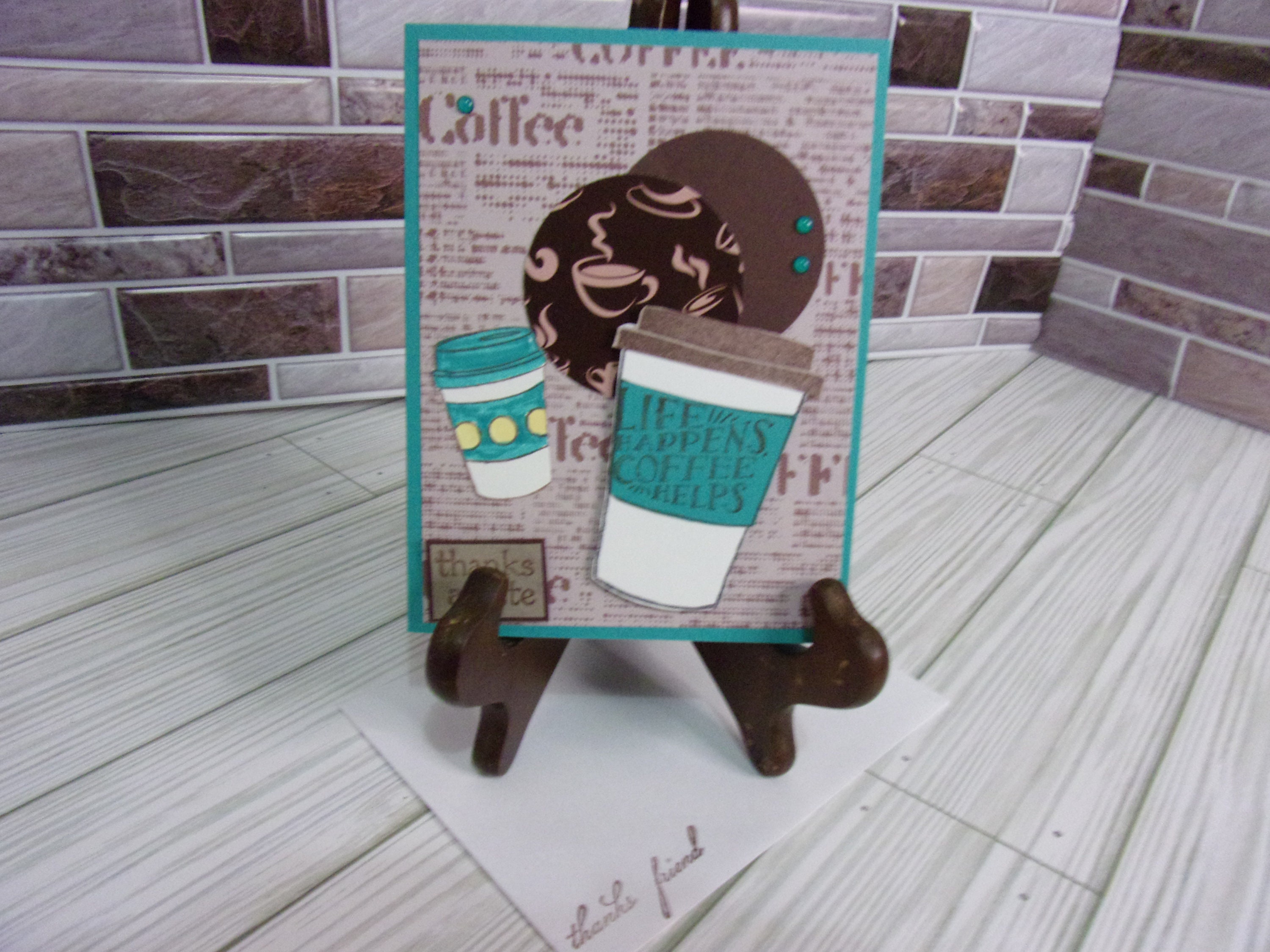 Coffee Themed Thank You Greeting Card Handmade Hand Stamped Teal and ...