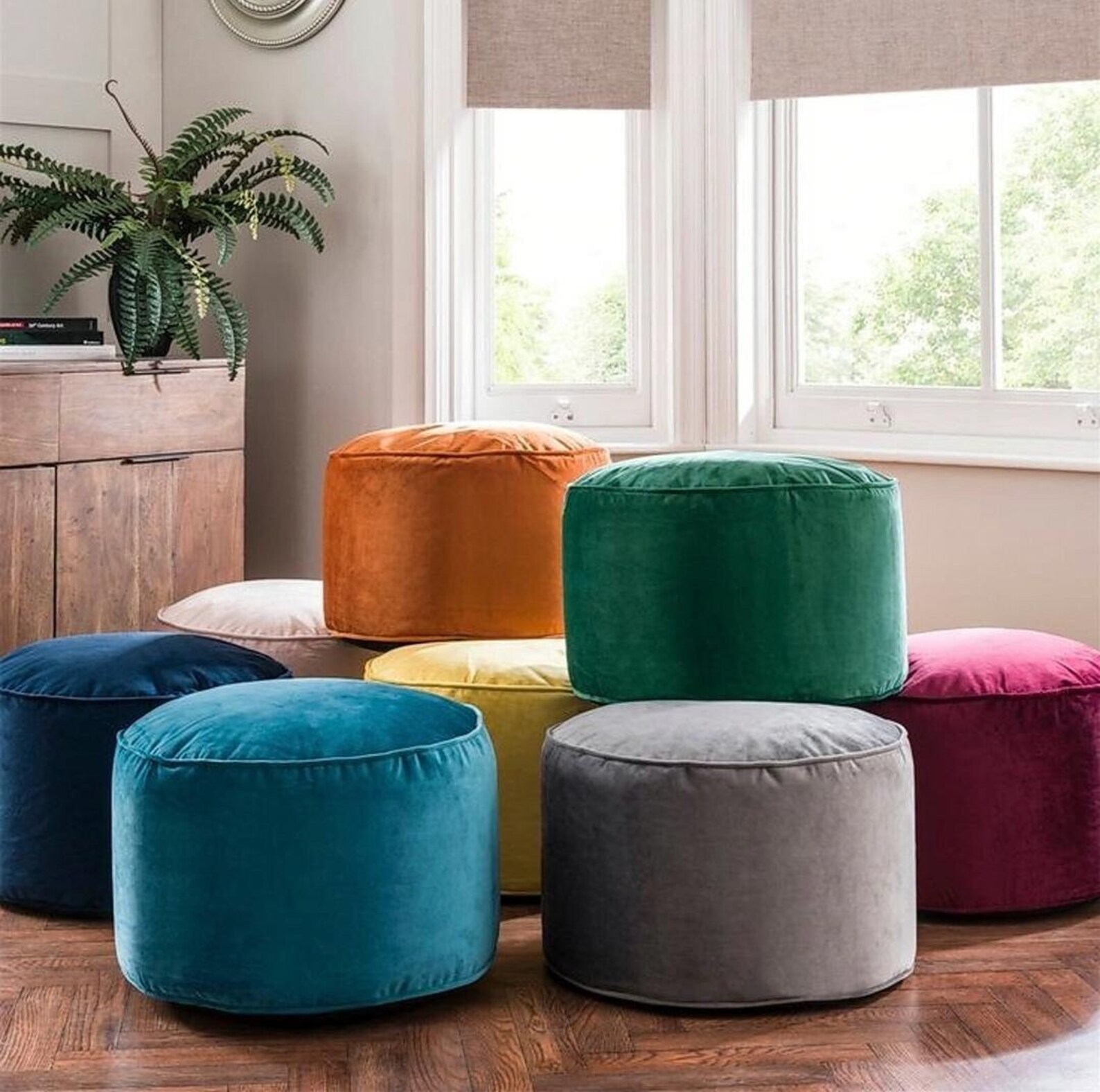 Luxury Round Velvet Ottoman Pouf - Velvet Ottoman - Pouf Ottoman, Floor ...