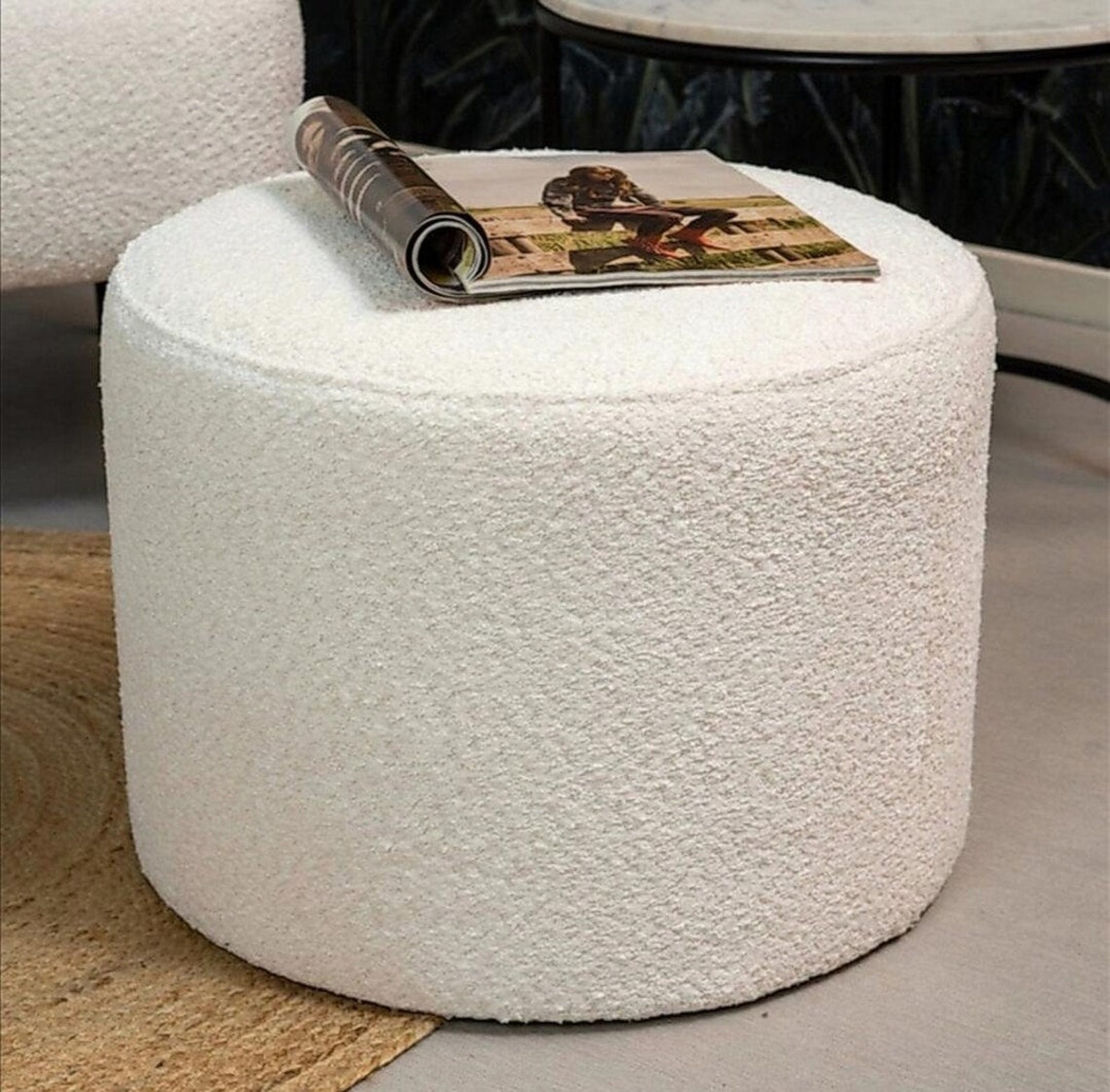 Luxury Plush Pouf, Round Loop Pouf Pouf, Handmade Coffee Table, Beautiful Loop Pouf Pouf, Home ...