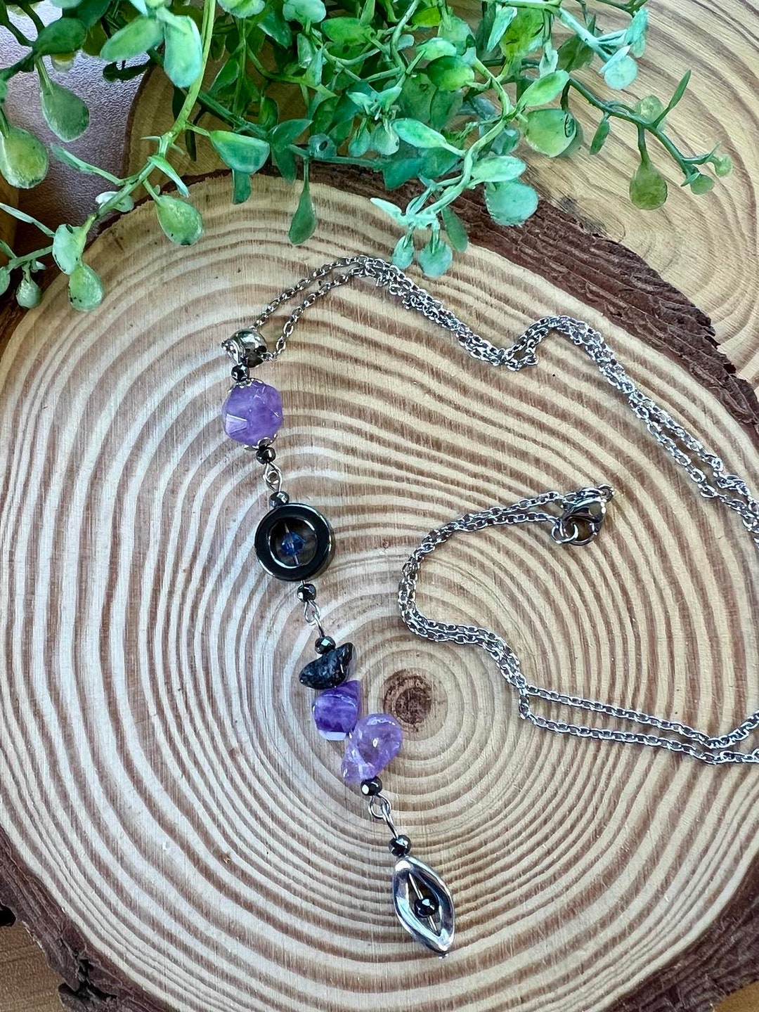 Sensory Soothing Fidget Necklace, Spinner Hematite & Amethyst Crystal ...
