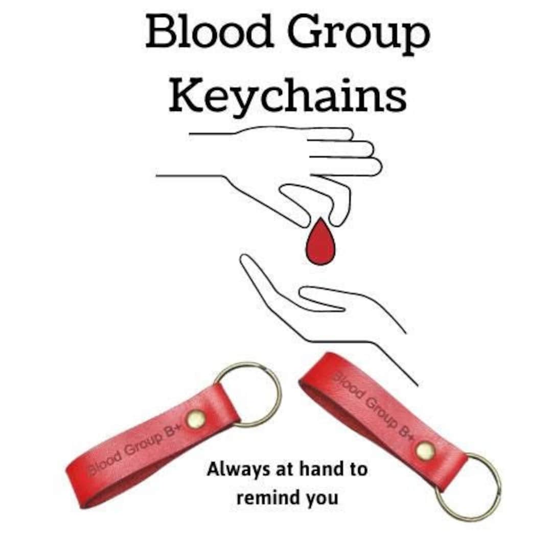 Blood Group Engraved Leather Keychain, Emergency Blood Type Reminder ...