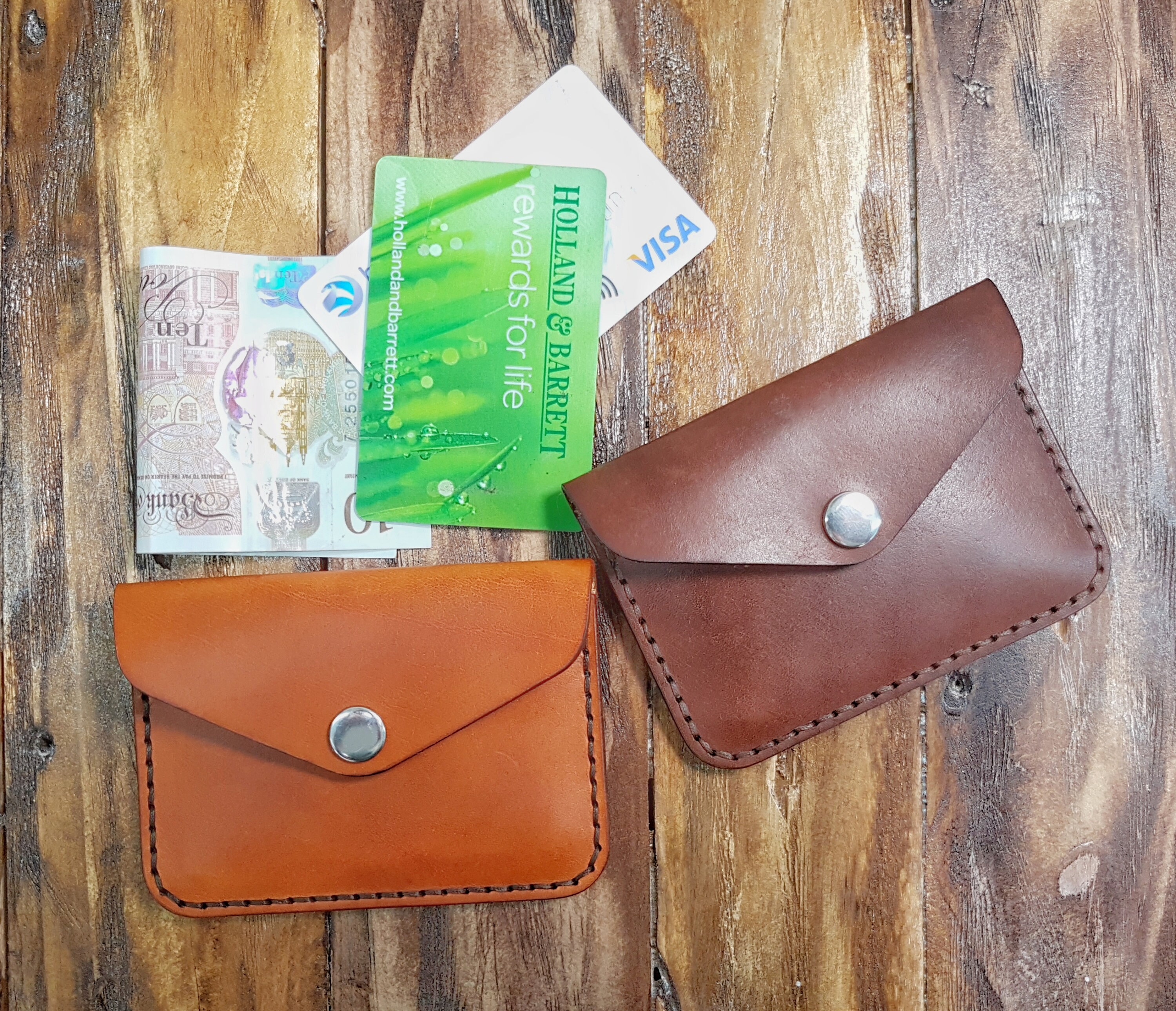 Leather Card Case Pocket Size Card Cash Holder Wallet Handmade Etsy