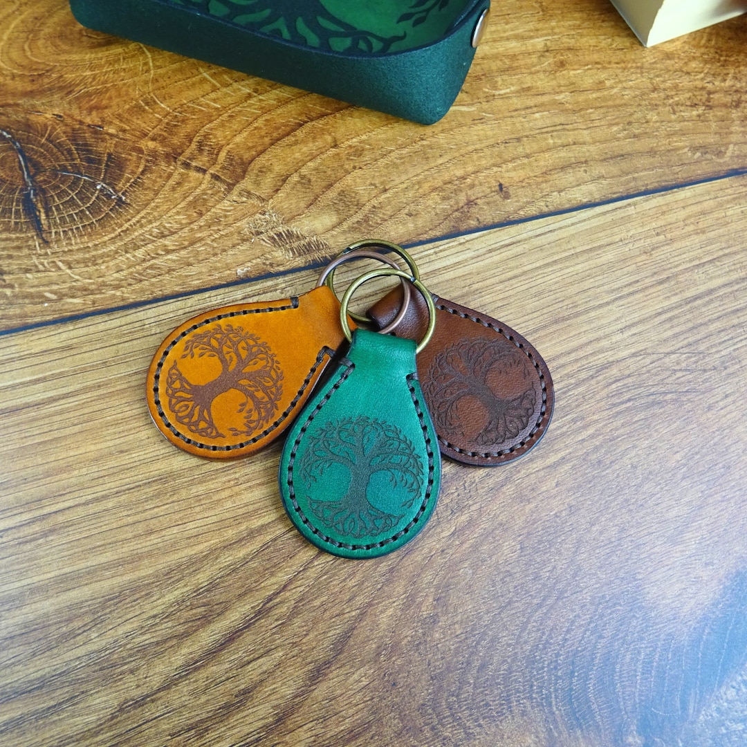 Tree of Life Leather Keyrings, Handmade Leather Tree of Life Key Fobs ...