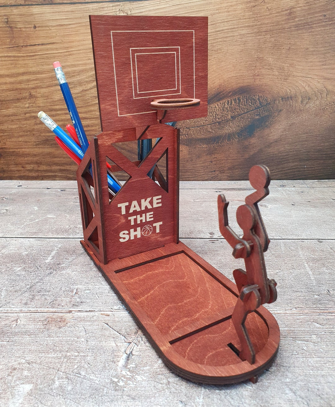 Basketball Court Stationary Holder, Handmade Basketball Player Wooden ...