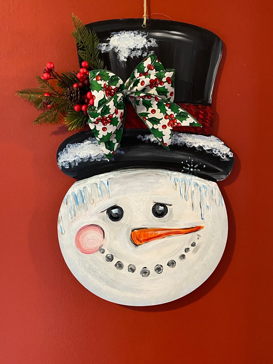 MADE TO ORDER Snowman Door Hanger, Snowman Wreath, Hand Painted With ...