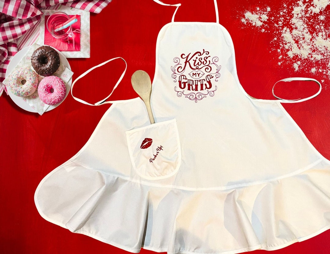 Vintage Inspired 'kiss My Grits' Funny Embroidered Ruffled Women's ...