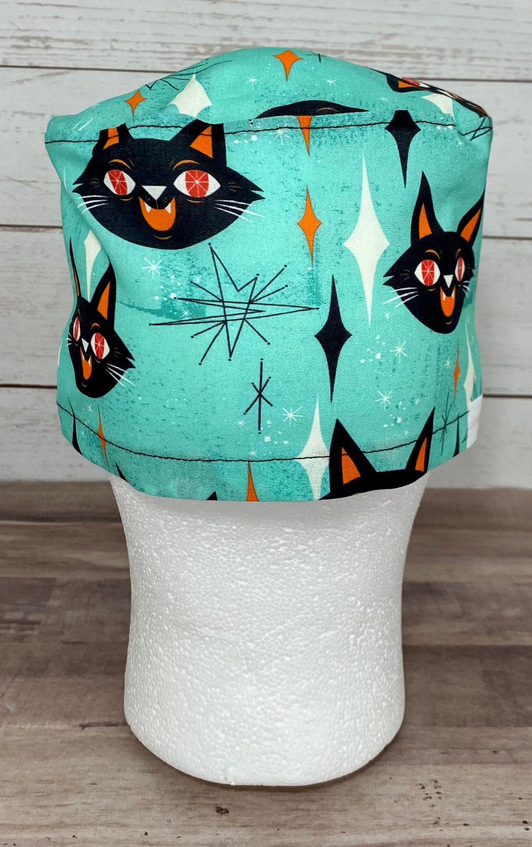 Atomic Halloween Retro Black Cat Tie Back Medical Scrub Cap - Etsy