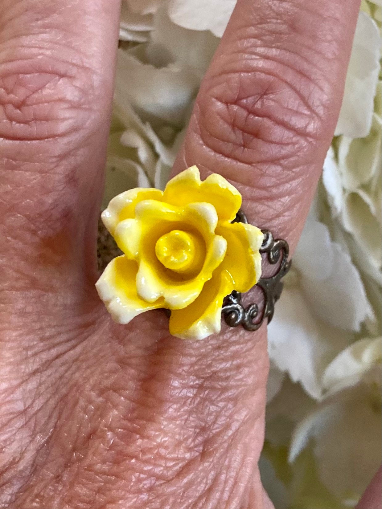 YELLOW ROSE Ring Vintage 3-D Blooming Flower Adjustable - Etsy.de