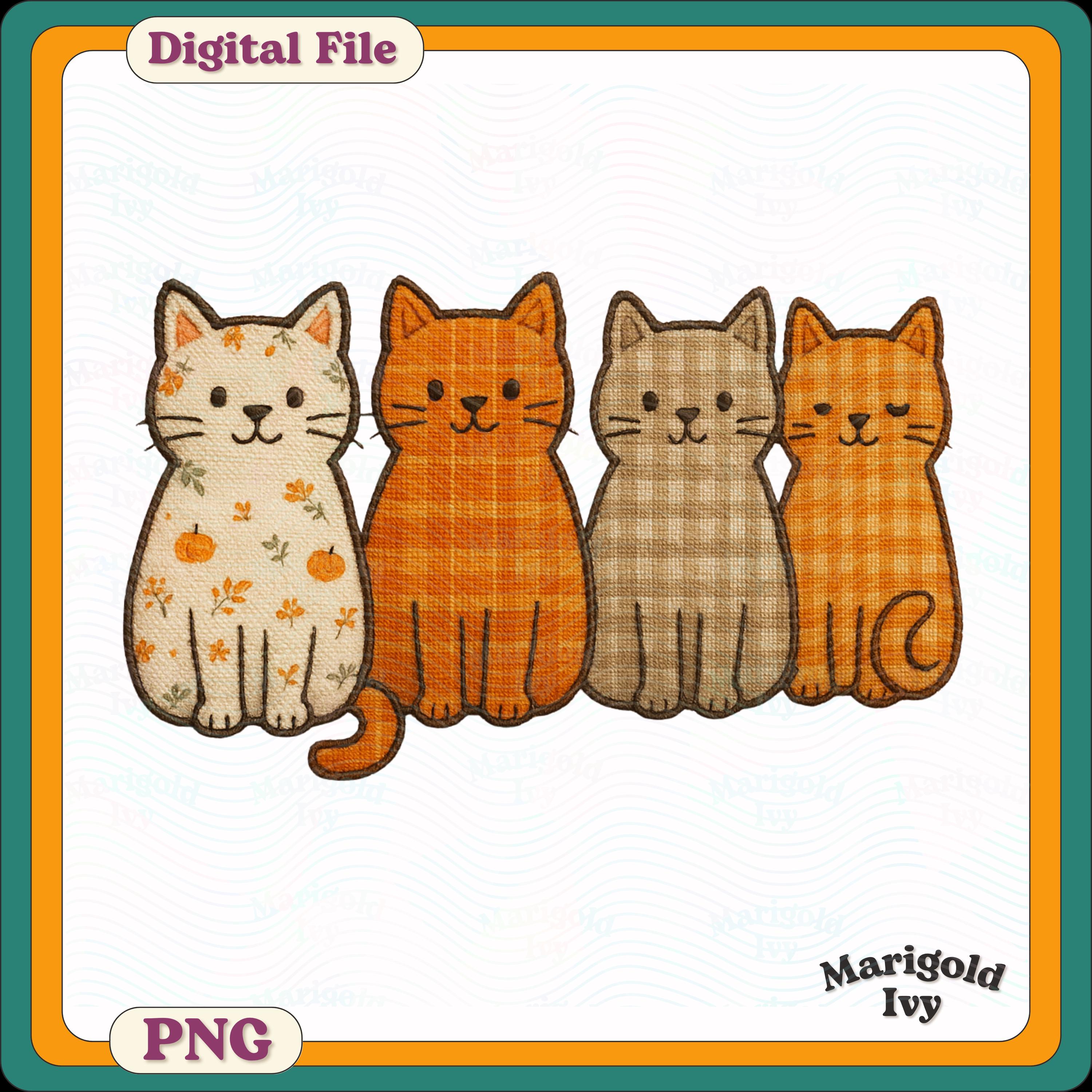 Preppy Cat Patchwork Png Quilted Cat Png Floral Cat Cozy Season Png ...
