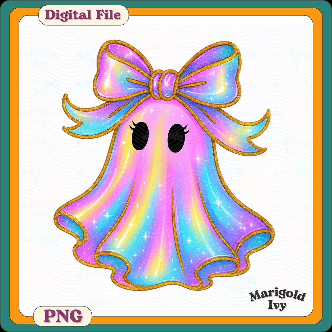 Preppy Ghost Png Summerween Png Ghost With a Bow Png Iridescent Ghost ...