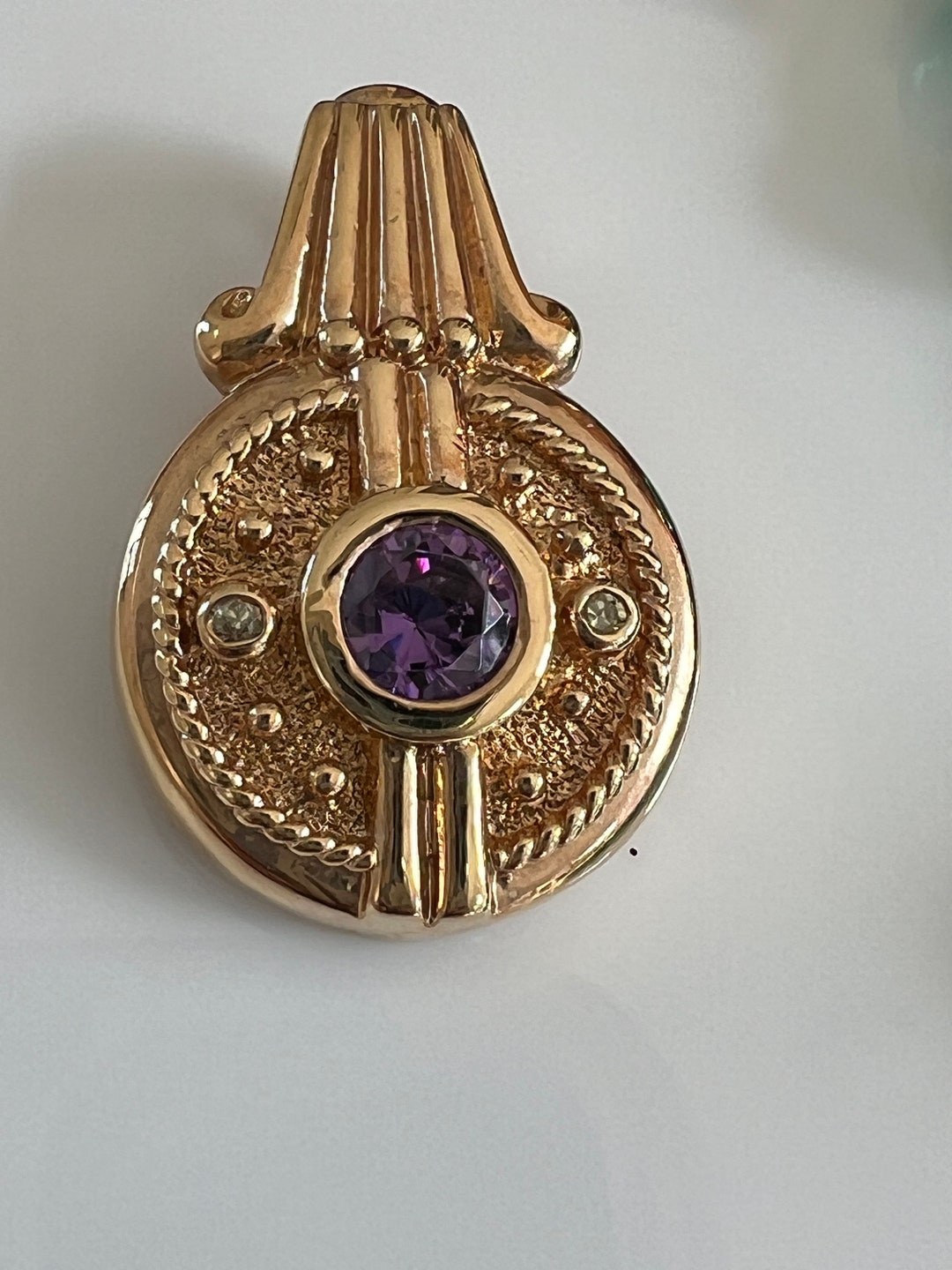 Ross Simons Vintage 925 Gold-tone 1 1/4 X 3/4 Pendant With Purple CZ ...