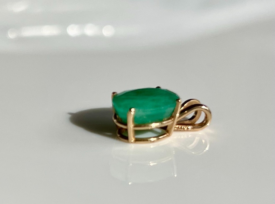 14k Yellow Gold Vintage Oval Jade Gem Prong Set Pendant - Etsy