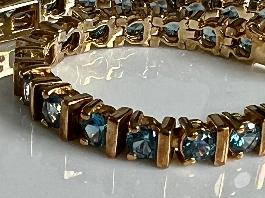 UTC 925 Gold Over Silver 7 Chain Link Bracelet With Faceted Blue Gems ...