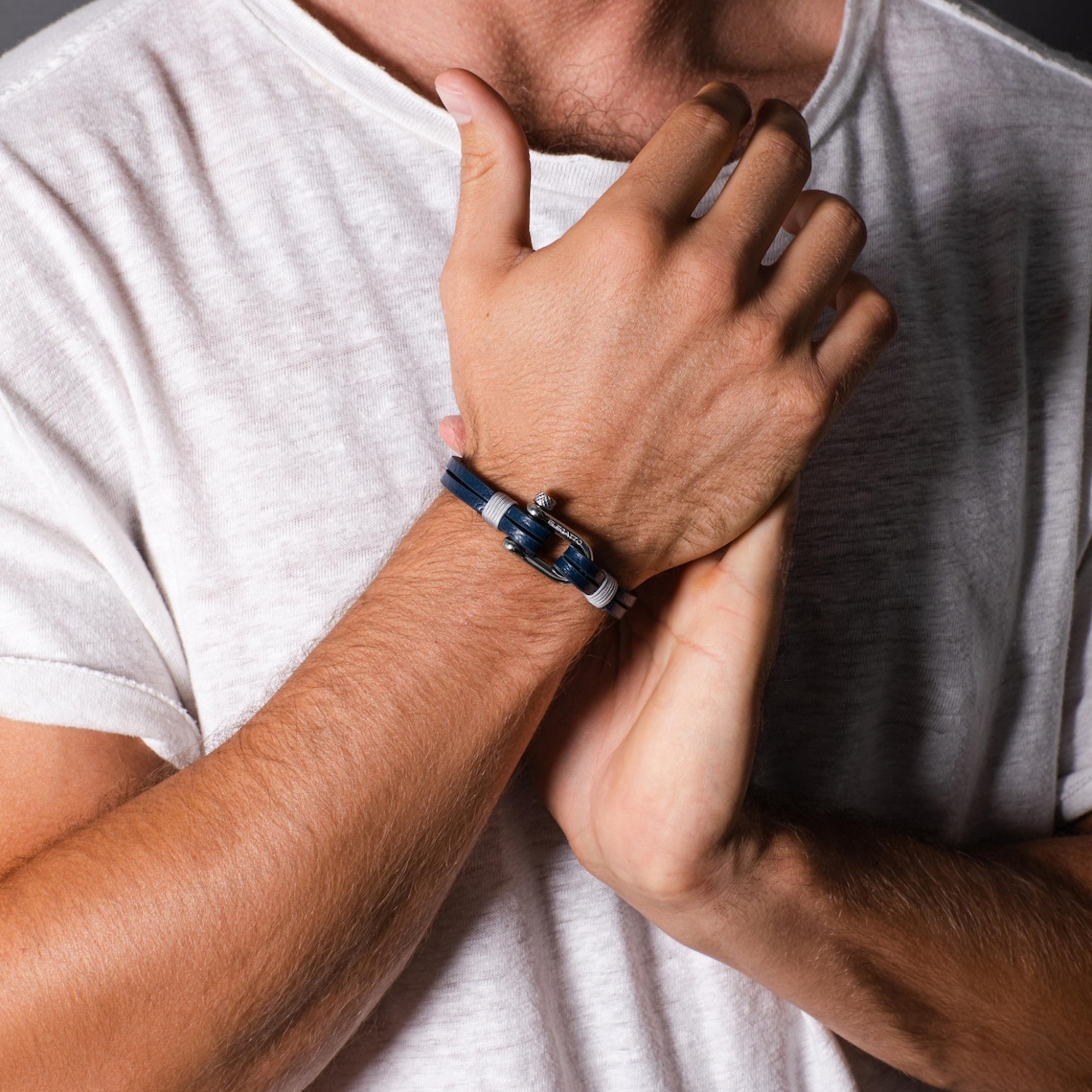 Mens Bracelet Navy Blue Leather Bracelet Husband Birthday | Etsy