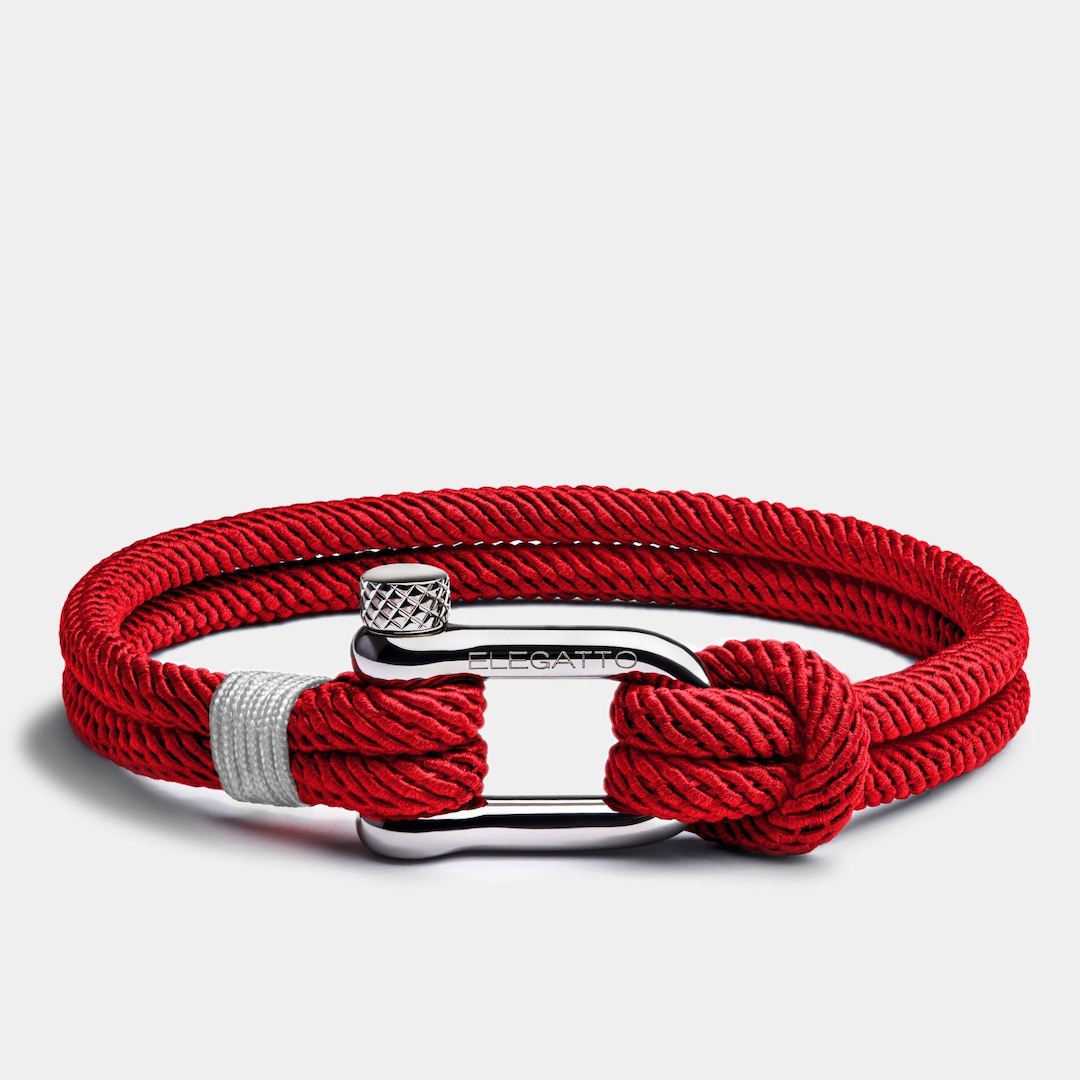 Red Nautical Rope Bracelet, Silver Plated Shackle, Gift for Him - Etsy