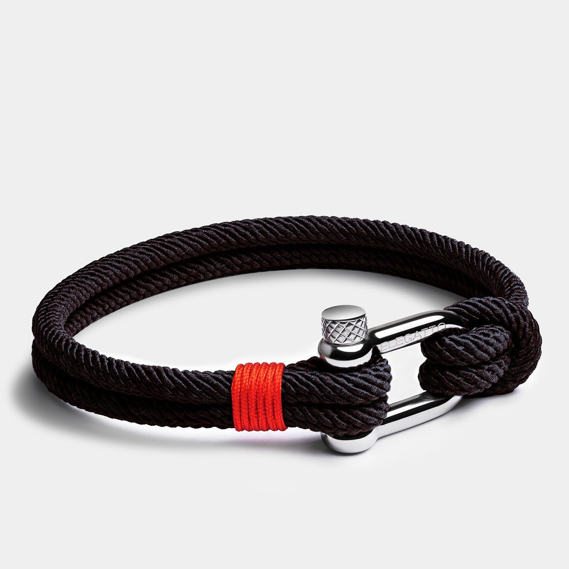 Black Nylon Cord Bracelet, Silver-plated Shackle, Nautical Jewelry - Etsy