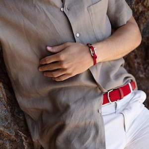 Red Nautical Rope Bracelet for Men – Silver Shackle, Nylon Cord - Etsy