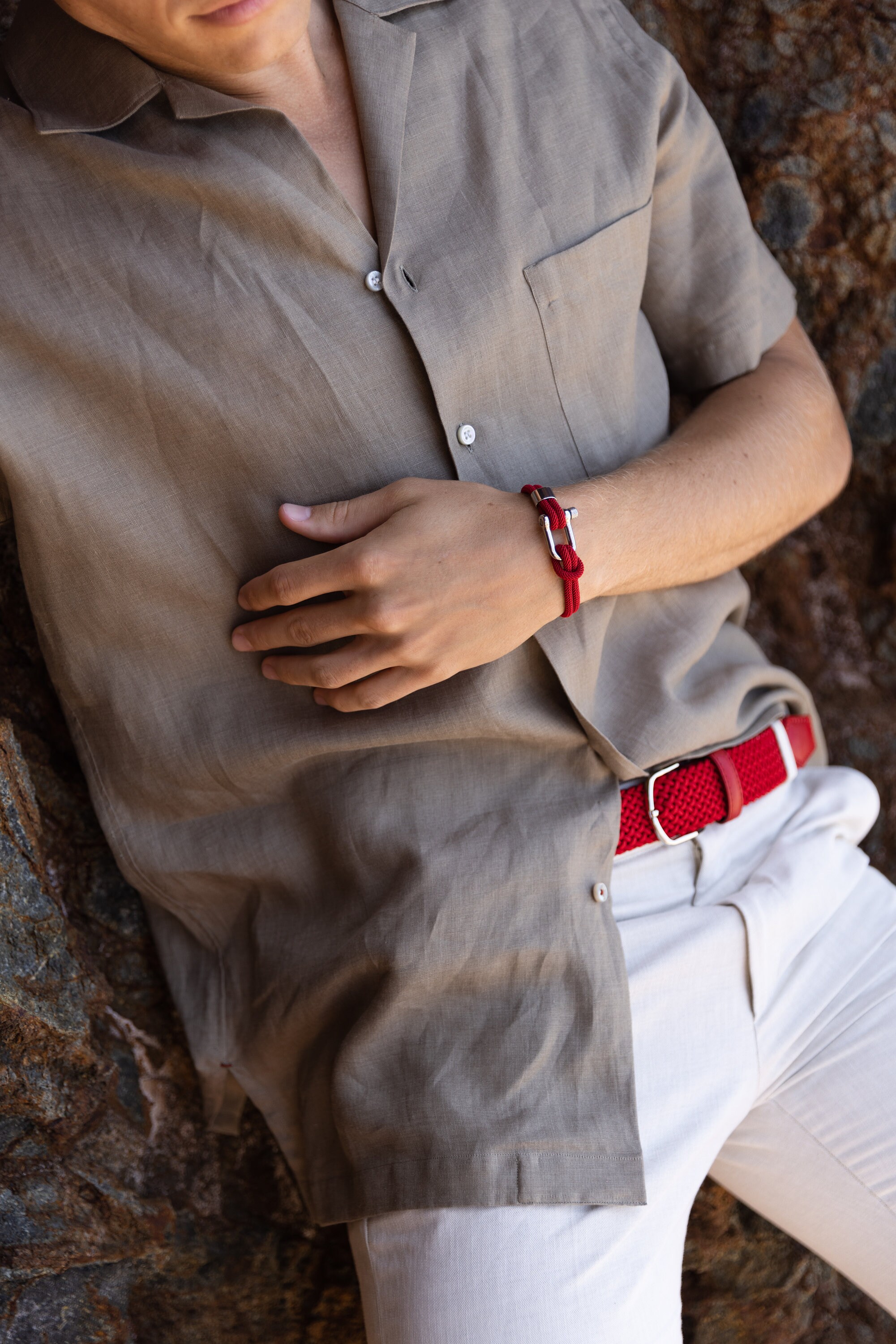 Red Nautical Rope Bracelet for Men – Silver Shackle, Nylon Cord - Etsy