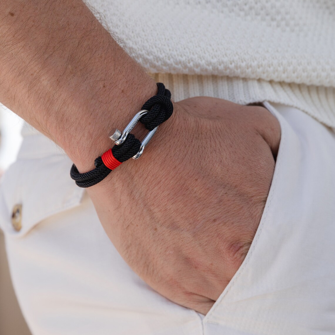 Black Nylon Cord Bracelet, Silver-plated Shackle, Nautical Jewelry - Etsy