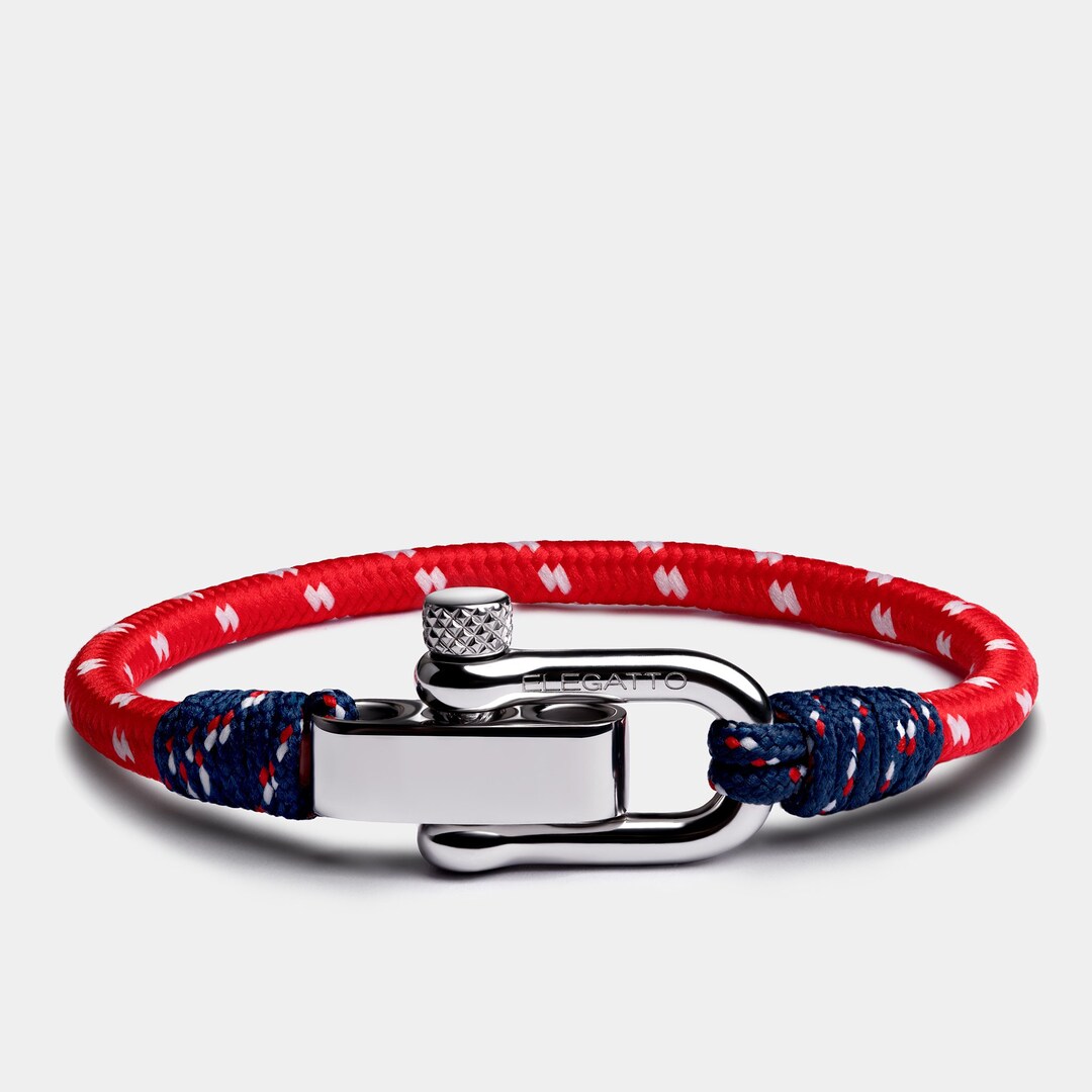 Nautical Men's Bracelet, Red Nylon Rope Jewelry, White Dotted Bracelet ...