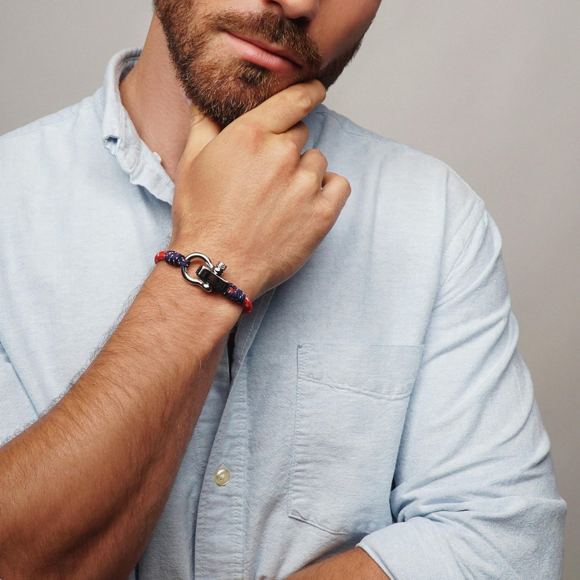 Nautical Men's Bracelet Red Nylon Rope White Dotted - Etsy