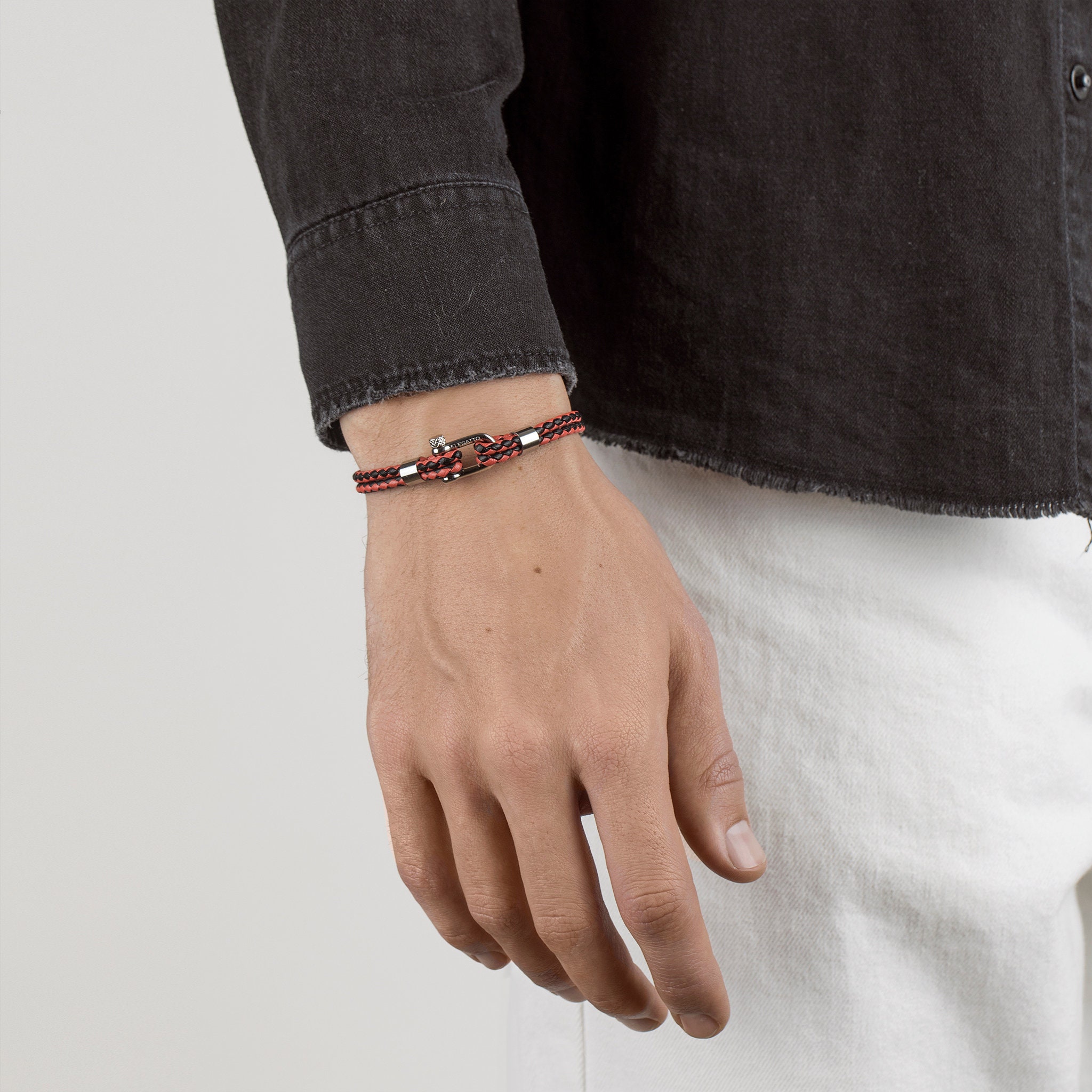 Men's Red & Black Leather Bracelet Elegatto Helix - Etsy UK