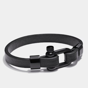 Black Leather Bracelet for Men - Elegatto Kellmore, Sleek All-black ...