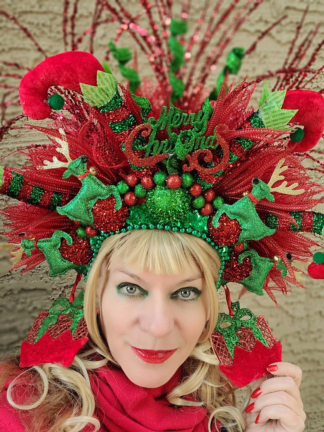 Ugly Sweater Headdress, Xmas Crown, New Year Headpiece, Elf Headdress ...