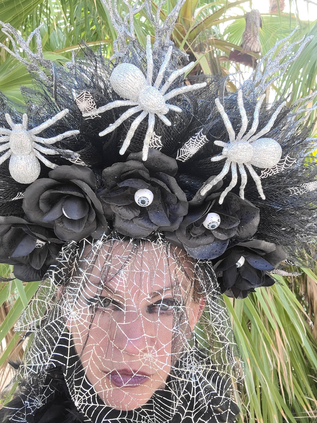 Catrina Headdess, Spider Web Headdress, Witch Hat, Spider Crown, Black ...