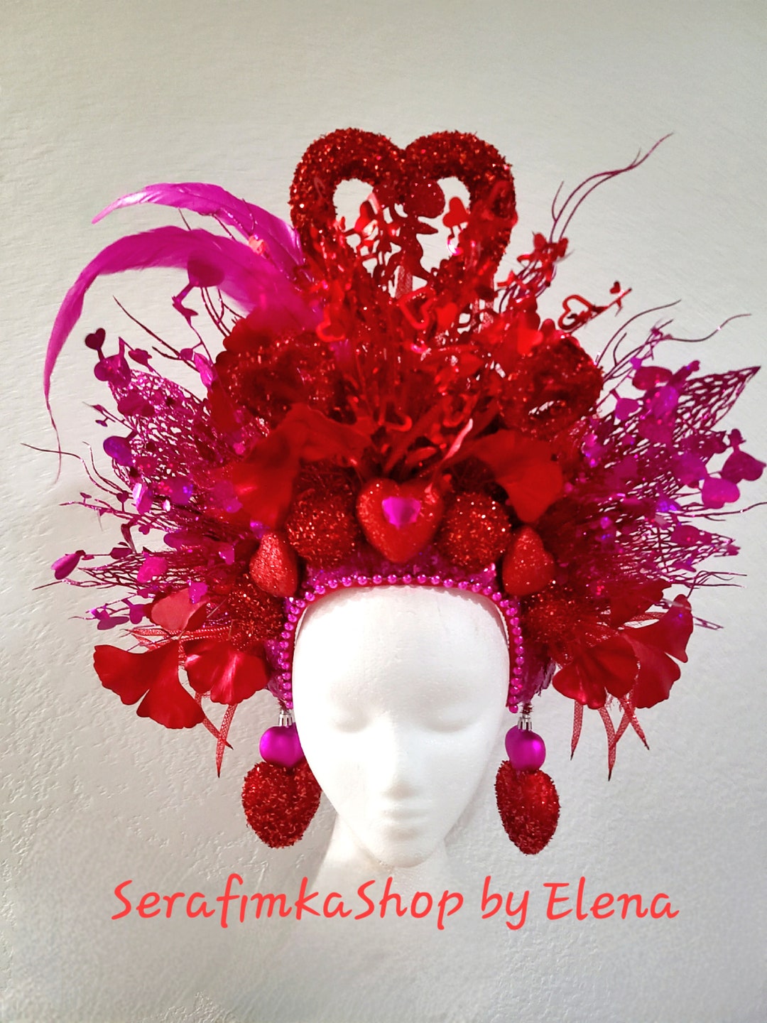 Valentie's Headdress, Queen of Heart Headdress, Cupid Crown, Red Hearts ...