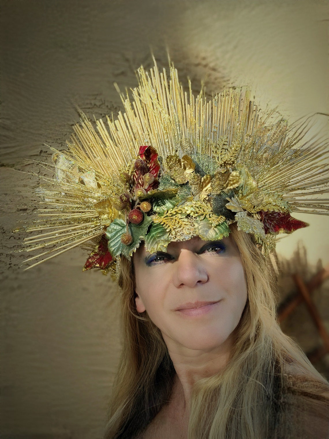 Gold Christmas Headdress, Fairy Crown, Holiday Party Headpiece - Etsy