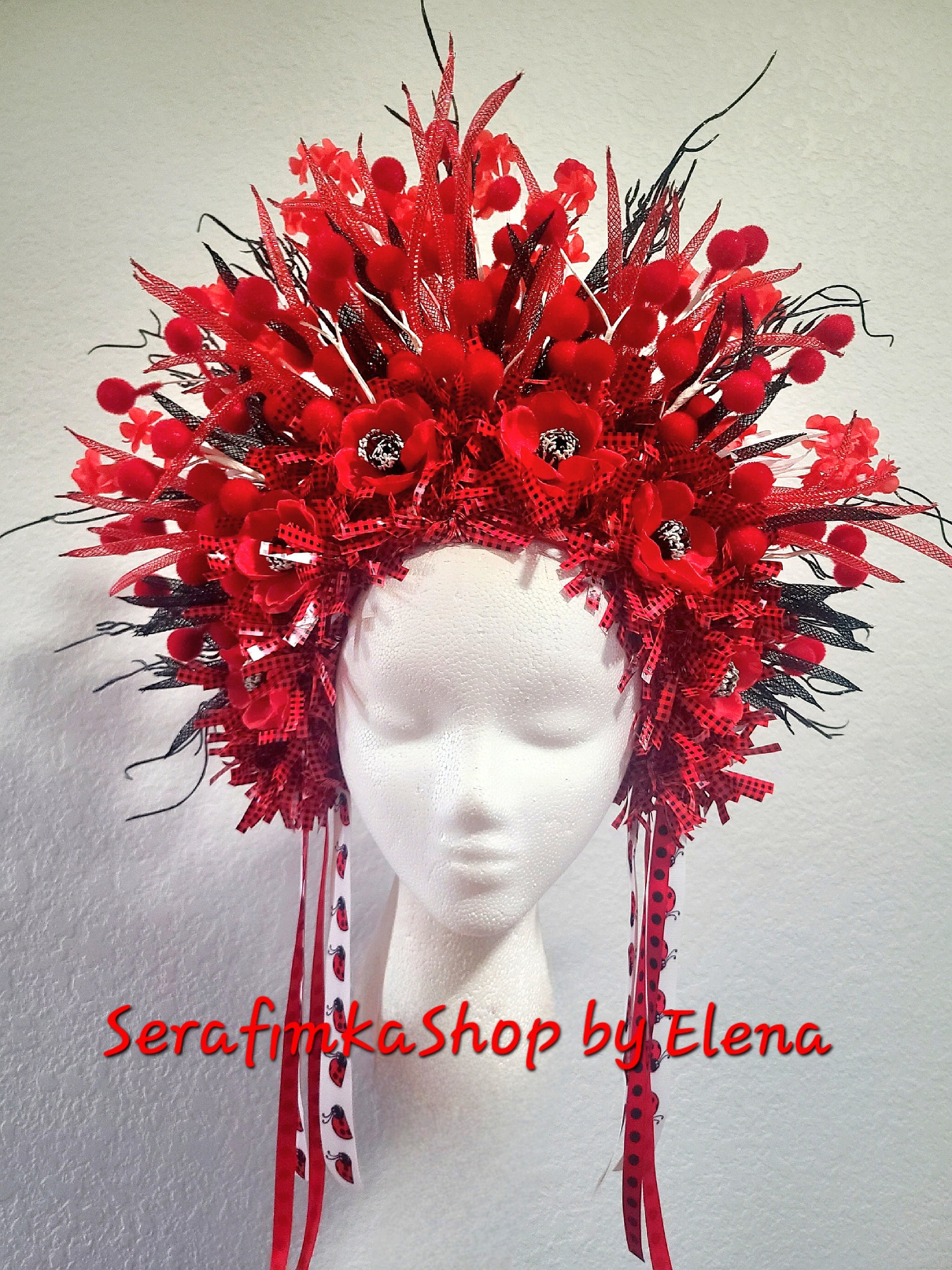 Polka Dot Headdress, Lady Bug Crown, Retro Crown, 50s Headdress, Fun ...