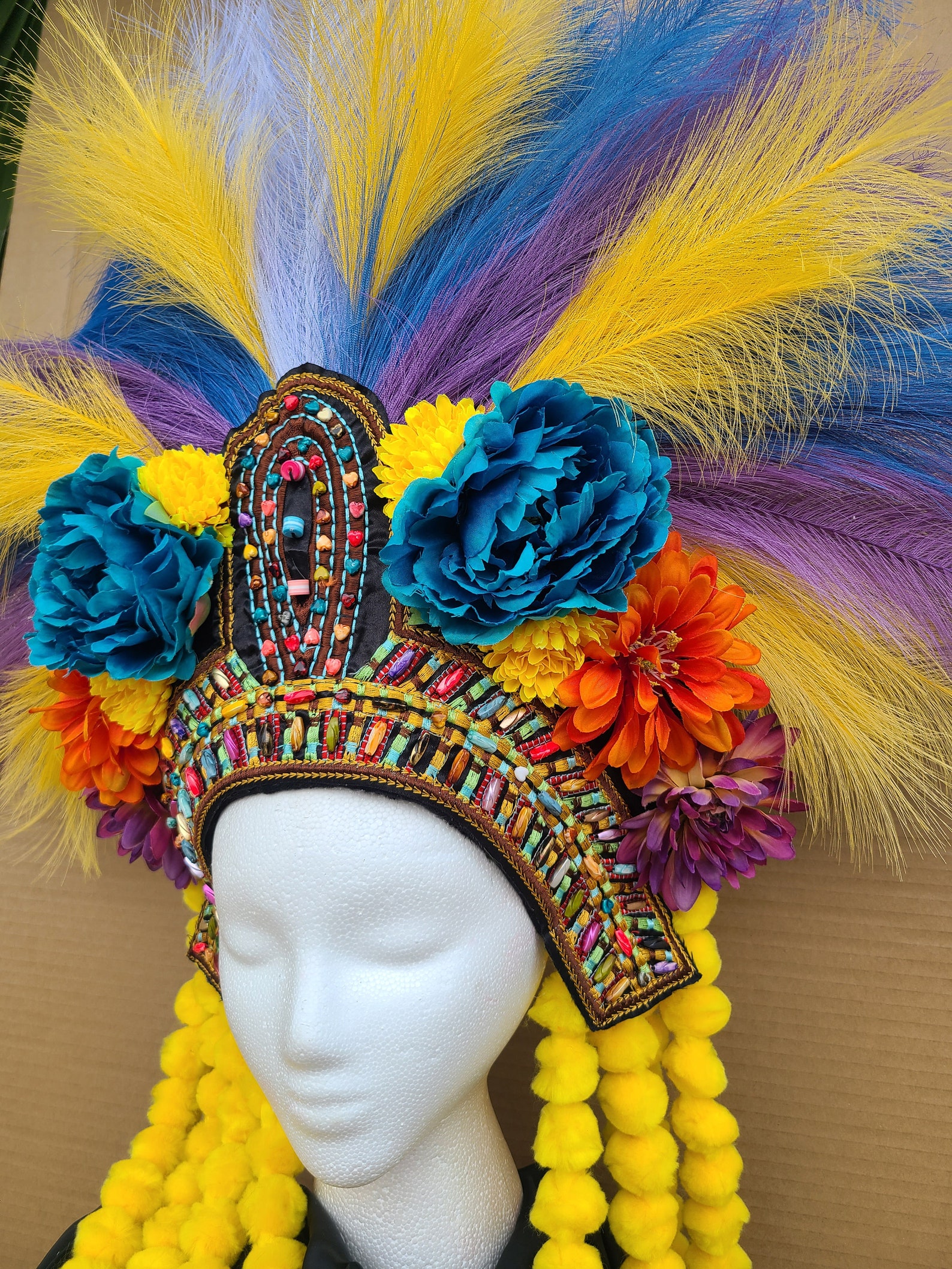 Day of the Dead Headdress, La Catrina Crown, Aztec Indigenous Style - Etsy