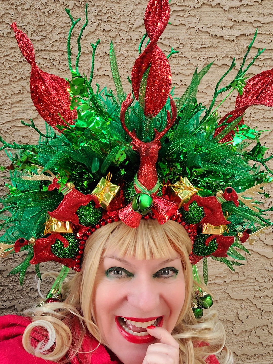 Ugly Christmas Hat, Ugly Sweater Headdress, Xmas Headdress, Green Red ...