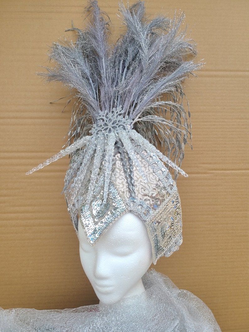Icicle Queen Headdress, Silver Snowflake Crown, Winter Party Headband ...