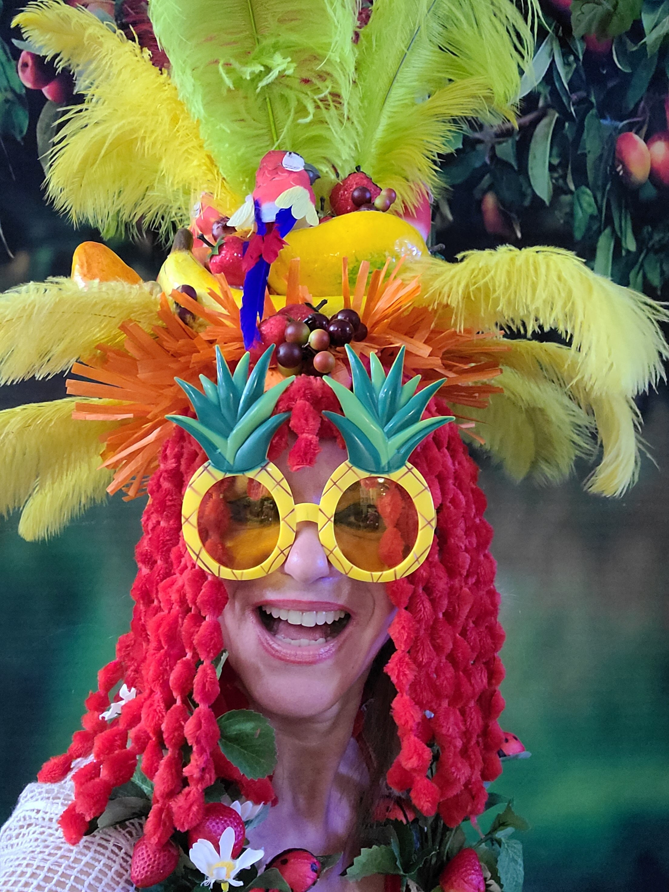 Large Fruit Basket Headdress, Tropical Headdress, Parrots Headdress ...