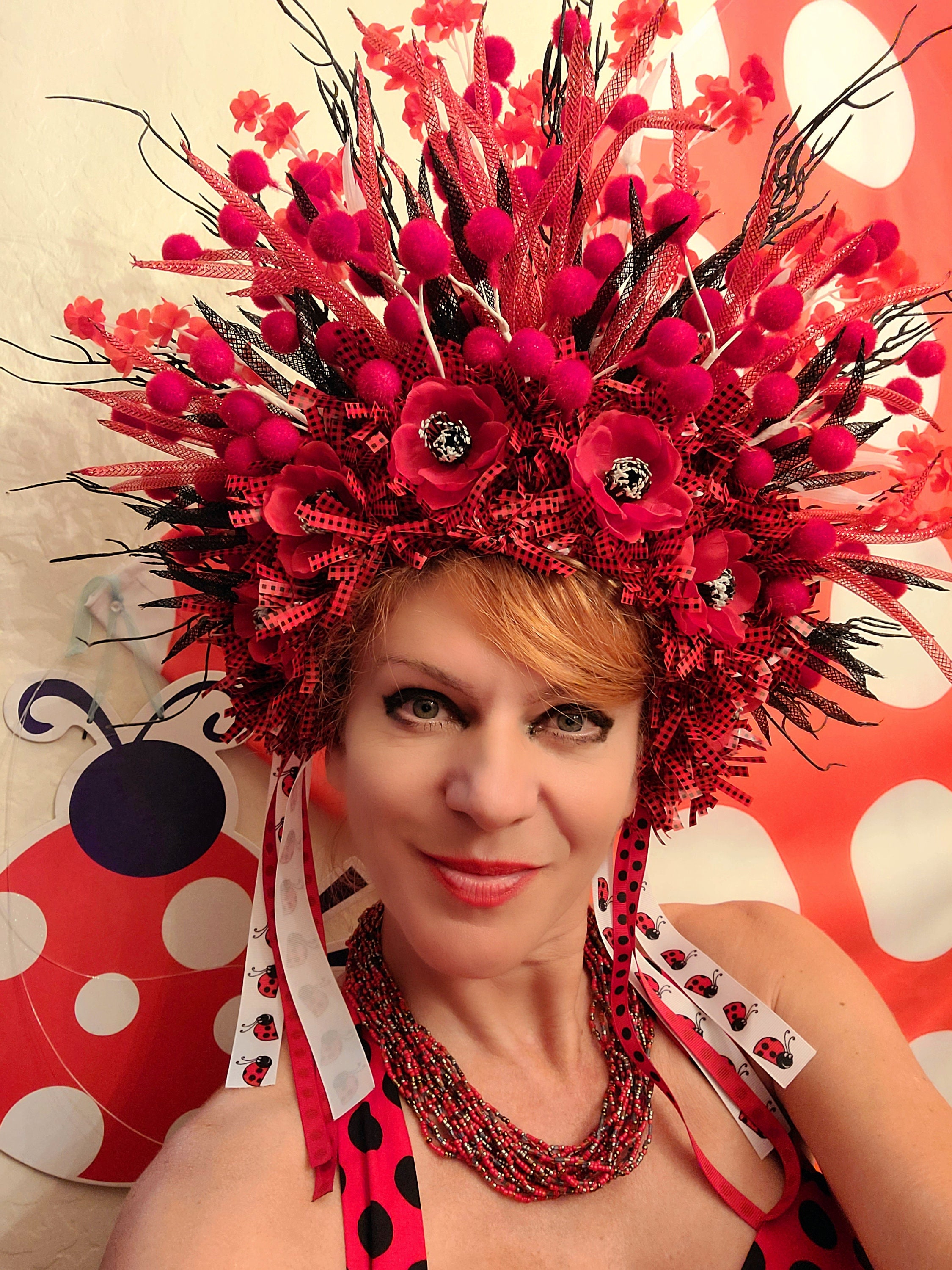 Polka Dot Headdress, Lady Bug Crown, Retro Crown, 50s Headdress, Fun ...